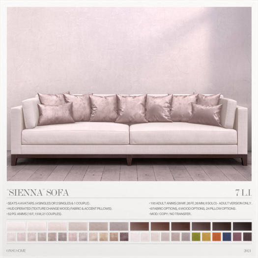 Second Life Marketplace - Onsu - "Sienna" Sofa - PG